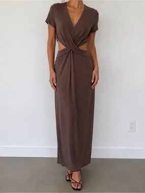 Heartloom | Dresses | Heartloom Brown Twist Cutout Maxi Dress | Poshmark